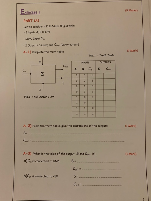 Solved (9 Marks) EXERCISE 1 PART (A) Let we consider a Full | Chegg.com