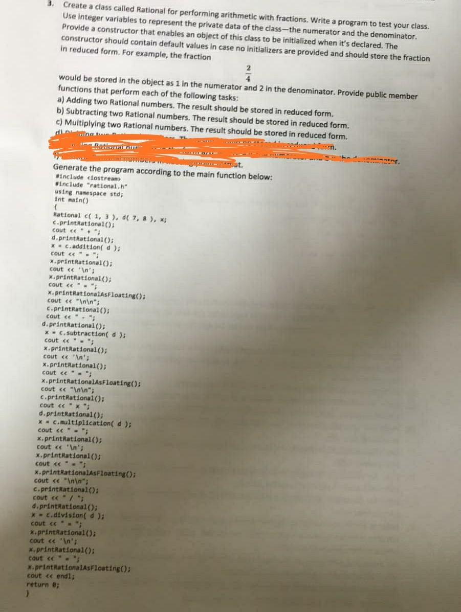 Solved 3. Create a class called Rational for performing | Chegg.com