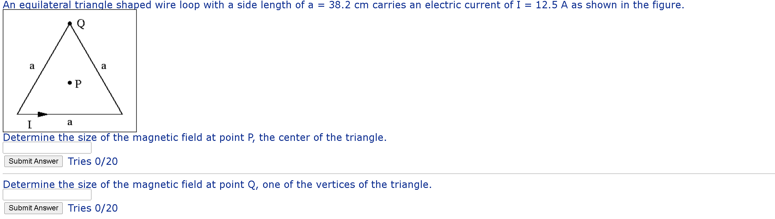 Solved An Equilateral Triangle Shaped Wire Loop With A Side