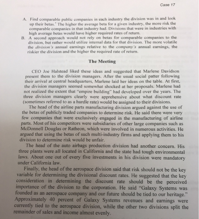 CASE 17 Galaxy Systems, Inc. As the three division | Chegg.com