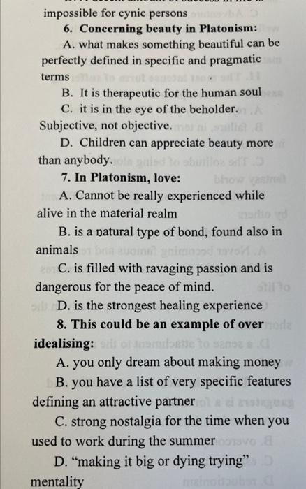 impossible for cynic persons 6. Concerning beauty in | Chegg.com