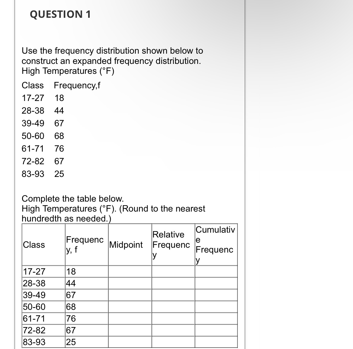 Solved QUESTION 1Use the frequency distribution shown below | Chegg.com