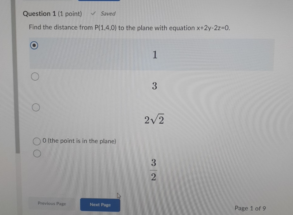 Solved Question 1 (1 ﻿point) ﻿SavedFind the distance from | Chegg.com