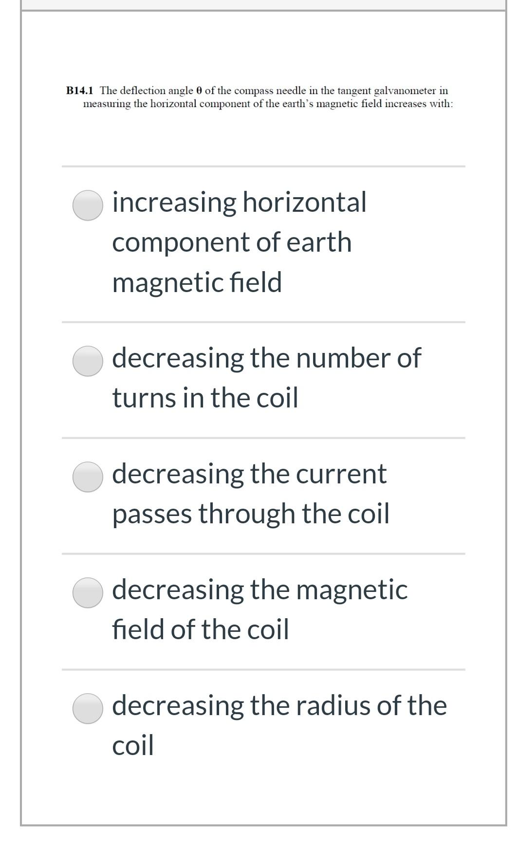 Solved B14.1 The deflection angle 0 of the compass needle in | Chegg.com