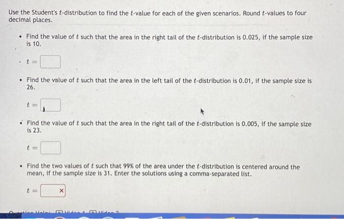 Solved Use the Student's t-distribution to find the t-value | Chegg.com