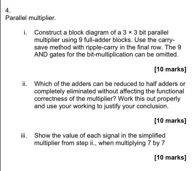 4. Parallel multiplier. i. Construct a block diagram | Chegg.com