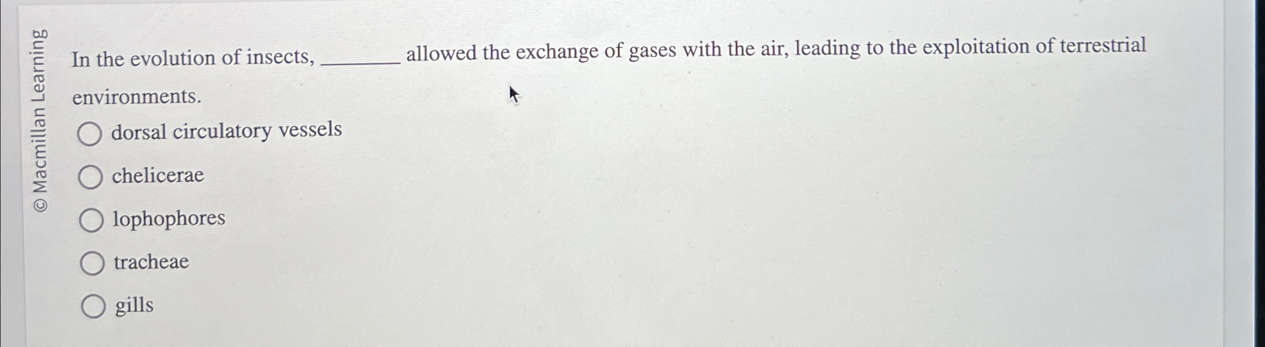 Solved In the evolution of insects, q, ﻿allowed the exchange | Chegg.com