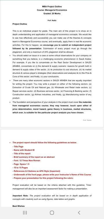 VBA Project Outline Course: Managerial Economics | Chegg.com