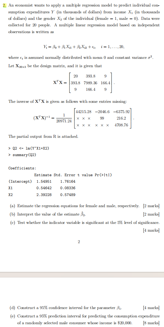 Solved An economist wants to apply a multiple regression | Chegg.com