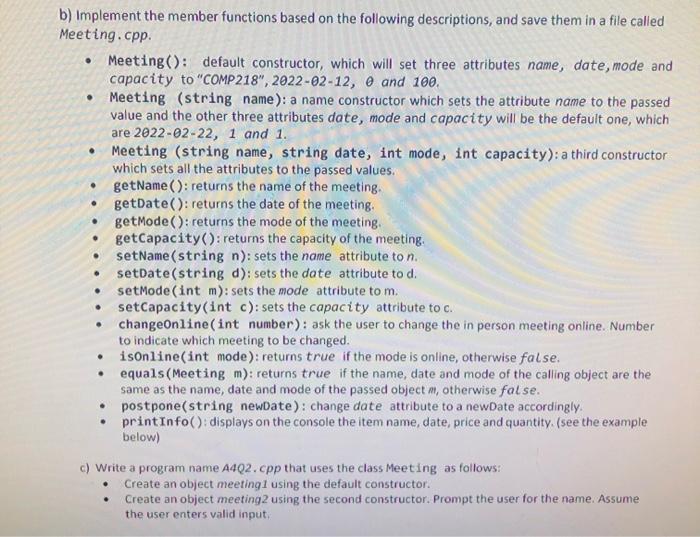 Solved Question #2: Implementing a class (14 pts) a) A | Chegg.com