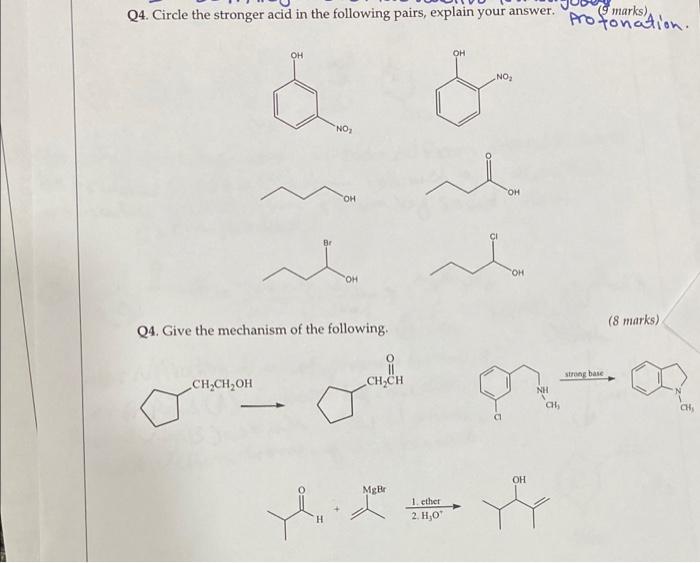 Solved Q4. Circle the stronger acid in the following pairs, | Chegg.com