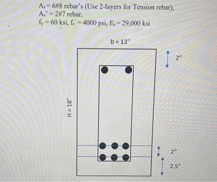 Solved As = 6#8 rebar's (Use 2-layers for Tension rebar), | Chegg.com