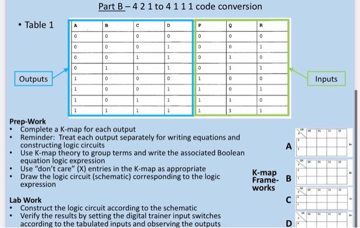 Solved Part A-411 1 to 4 2 1 code conversion • Table 1 B с D | Chegg.com