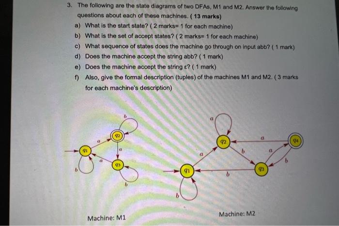 Solved 3. The following are the state diagrams of two DFAs, | Chegg.com