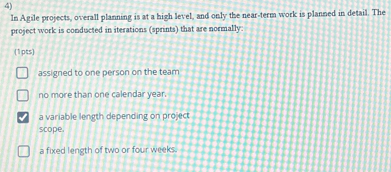 Solved In Agile projects, overall planning is at a high | Chegg.com