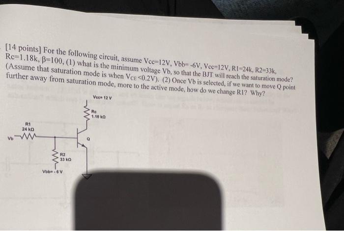 Solved [14 points] For the following circuit, assume Vcc=12 | Chegg.com