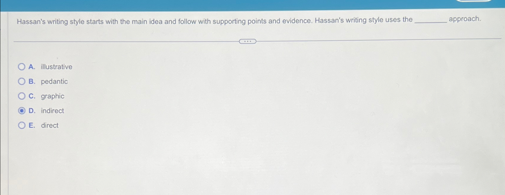 Solved Hassan's writing style starts with the main idea and | Chegg.com