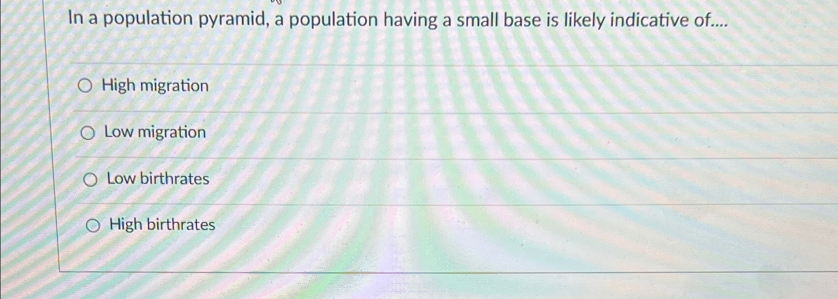 Solved In a population pyramid, a population having a small | Chegg.com