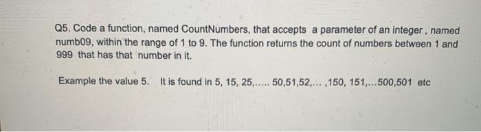 Solved Q5 Code A Function Named Countnumbers That Accepts