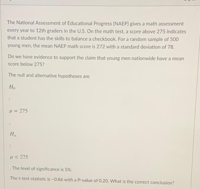 Solved The National Assessment of Educational Progress | Chegg.com