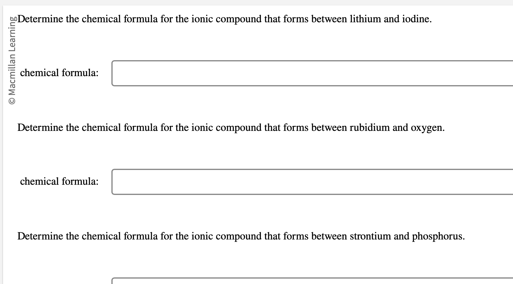 Solved ?∞ ﻿Determine the chemical formula for the ionic | Chegg.com