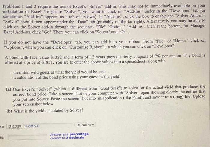 Solved Problems 1 and 2 require the use of Excel's "Solver" | Chegg.com