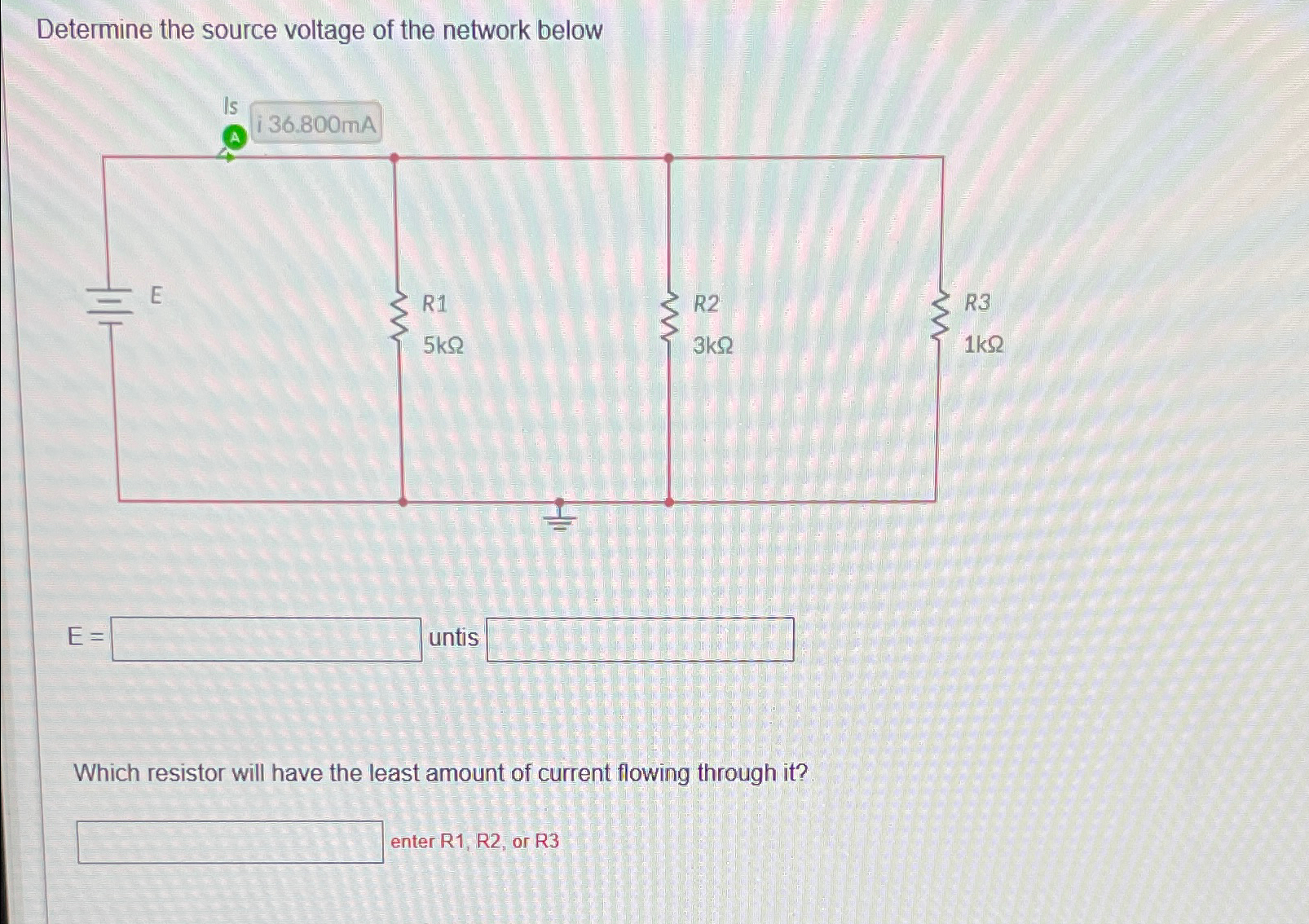 Solved Determine the source voltage of the network belowE= | Chegg.com