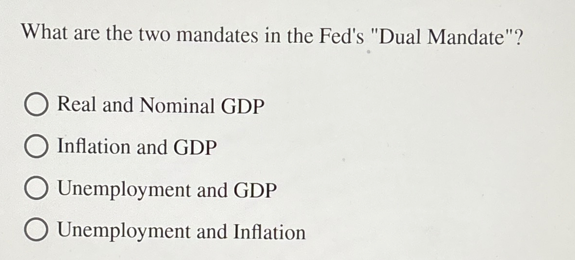 Solved What are the two mandates in the Fed's "Dual | Chegg.com