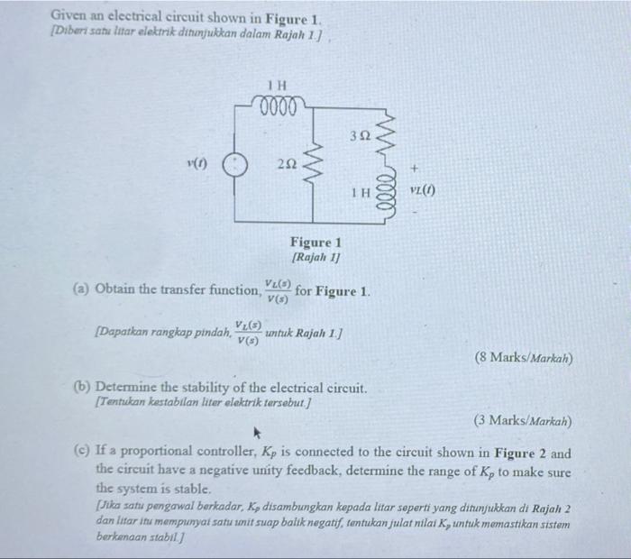 Solved Given an electrical circuit shown in Figure 1. | Chegg.com