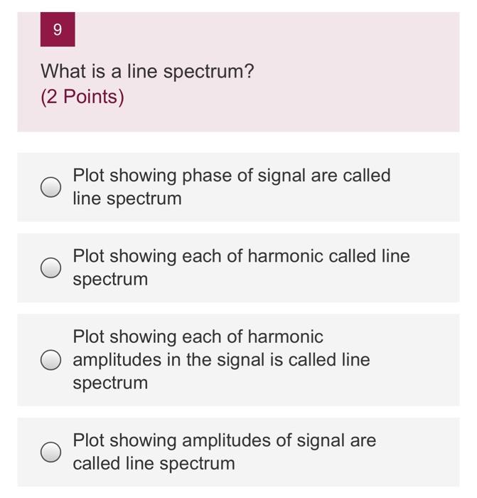 Solved 9 What is a line spectrum? (2 Points) Plot showing | Chegg.com