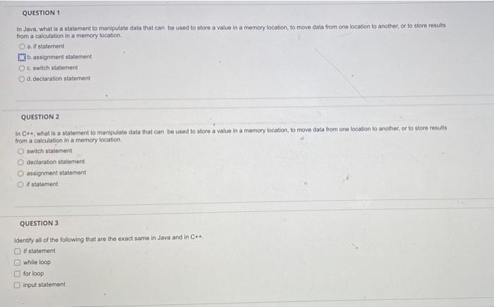 Solved QUESTION 1 In Java, what is a statement to manipulate | Chegg.com