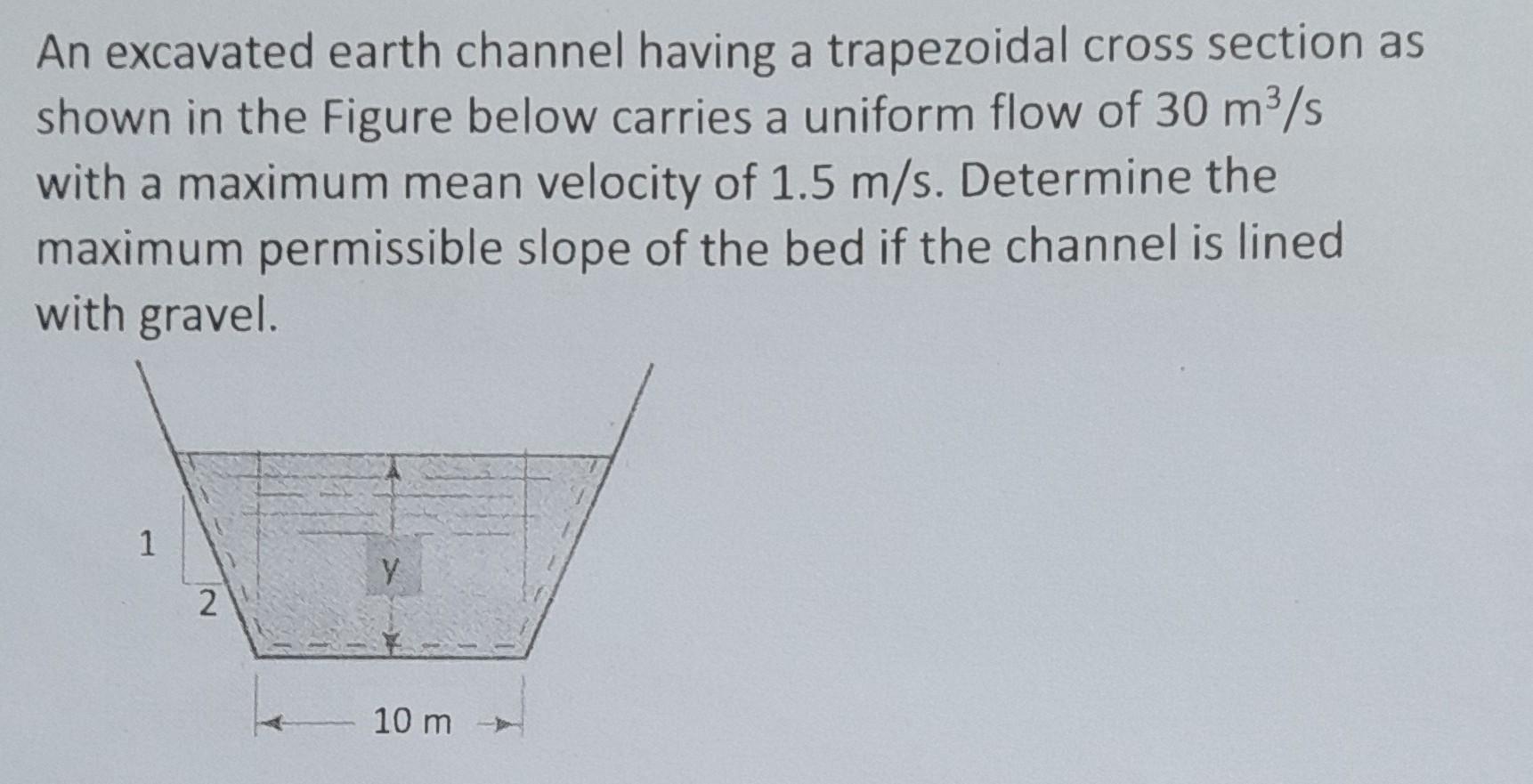 Solved An excavated earth channel having a trapezoidal cross | Chegg.com