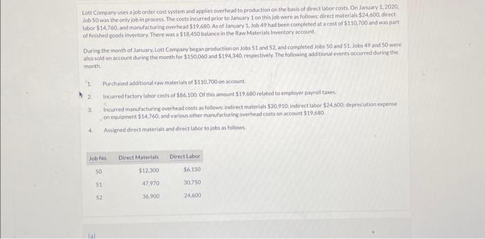 Solved Lott Compary uses a job order cost system and applies | Chegg.com
