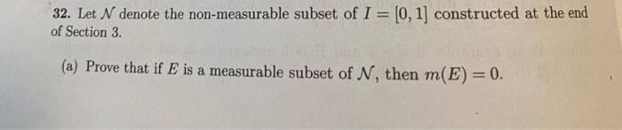 Solved 32 Let N Denote The Non Measurable Subset Of I [0