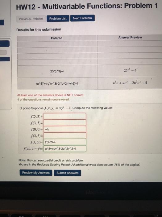 Solved HW12 - Multivariable Functions: Problem 1 Previous | Chegg.com