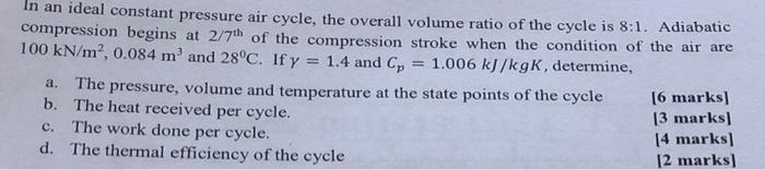 Solved In an ideal constant pressure air cycle, the overall | Chegg.com