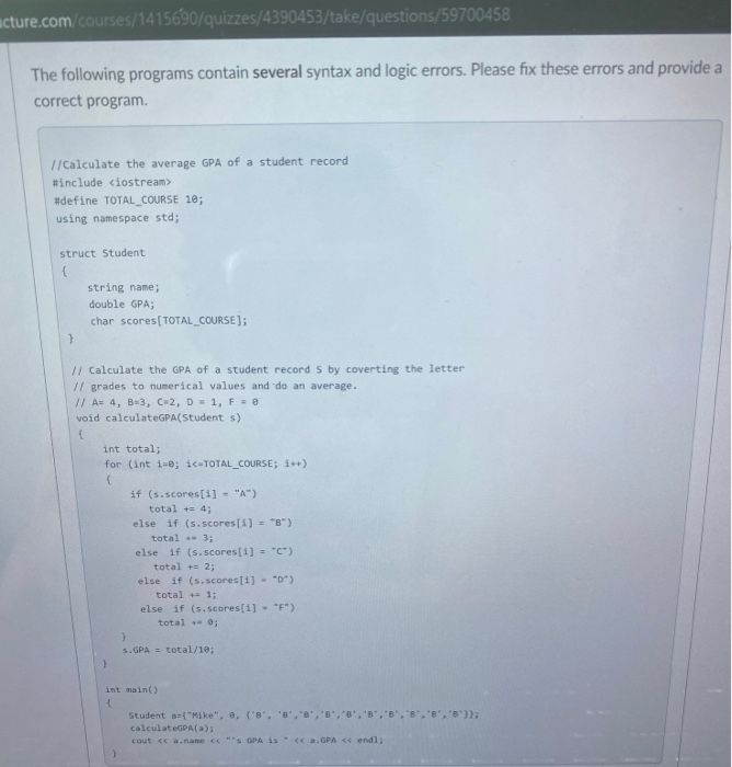Solved //Calculate the average GPA of a student | Chegg.com
