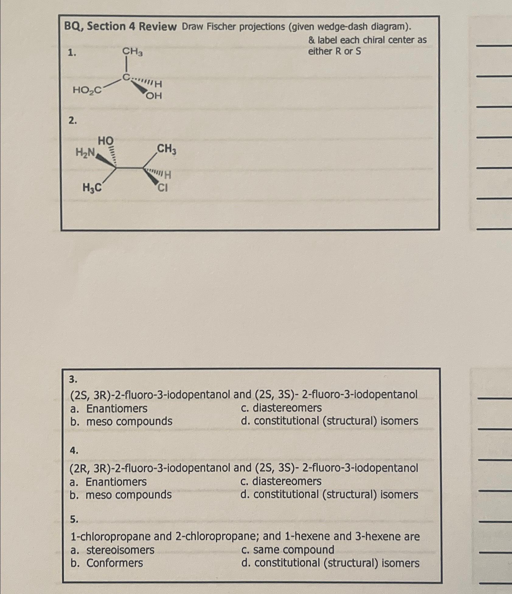 Solved BQ, ﻿Section 4 ﻿Review Draw Fischer projections | Chegg.com