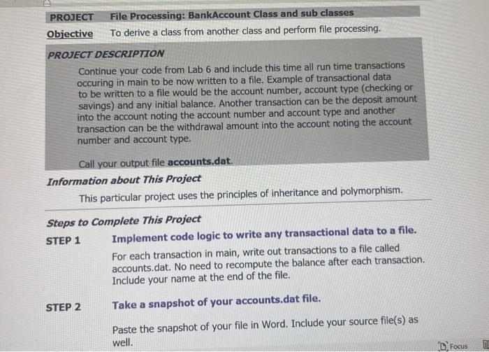 Solved PROJECT File Processing: BankAccount Class and sub | Chegg.com
