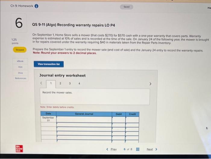 Solved QS 9-11 (Algo) Recording warranty repairs LO P4 On | Chegg.com
