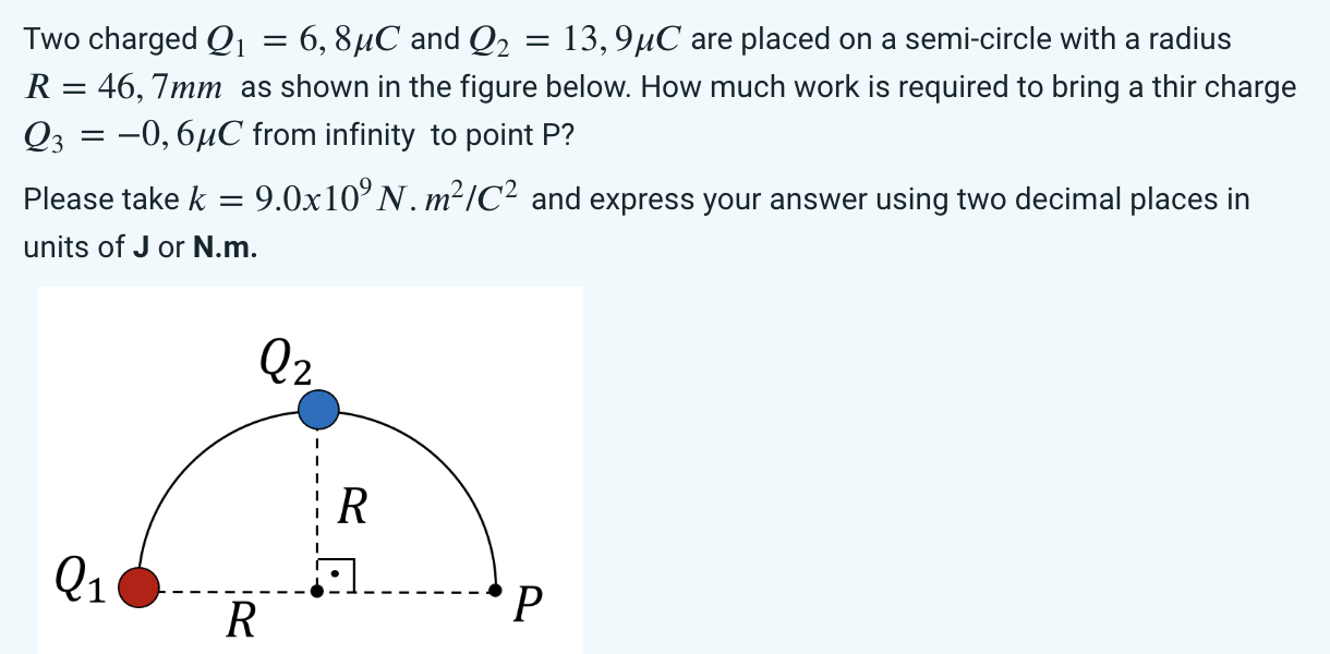Solved Two charged Q1=6,8μC ﻿and Q2=13,9μC ﻿are placed on a | Chegg.com