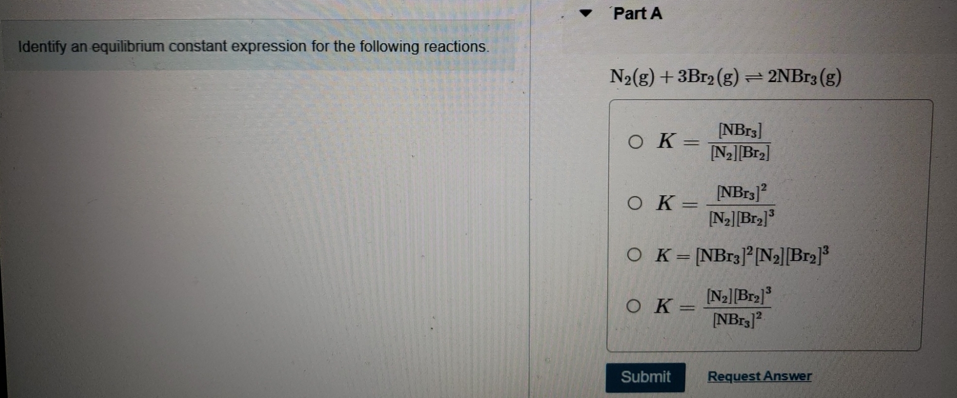 Solved Part AIdentify an equilibrium constant expression for | Chegg.com