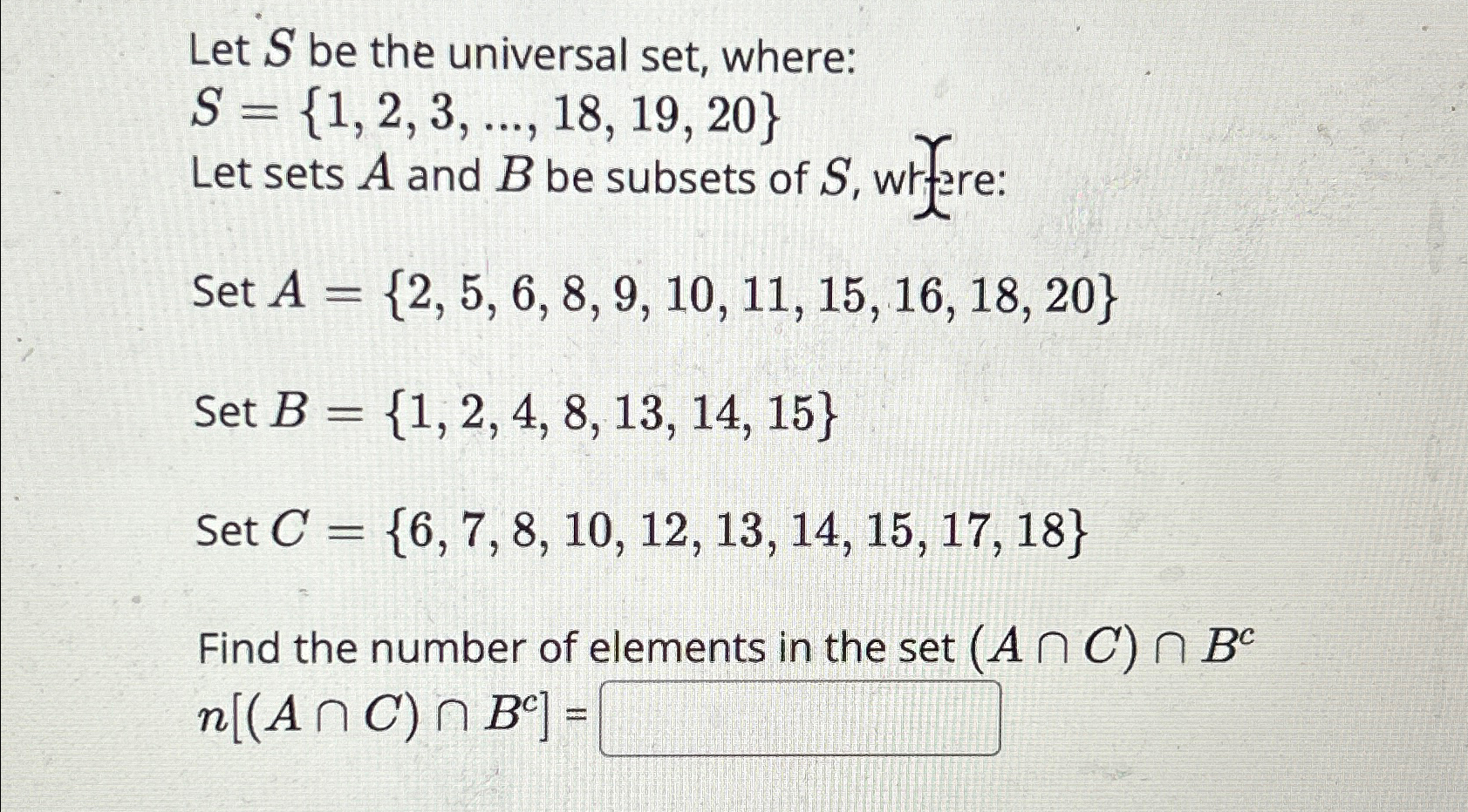 Solved Let S ﻿be the universal set, | Chegg.com
