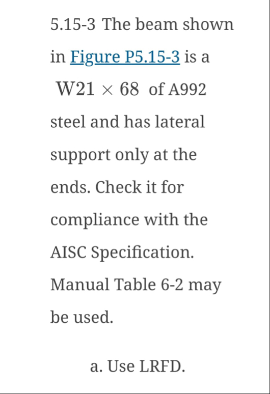 5.15-3 ﻿The beam shown in Figure P5.15-3 ﻿is a W21×68 | Chegg.com