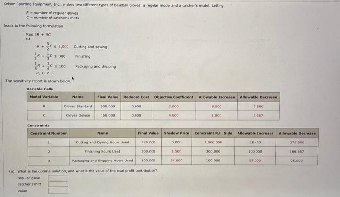 Solved A i number of regular gloves C = number of catcher's | Chegg.com