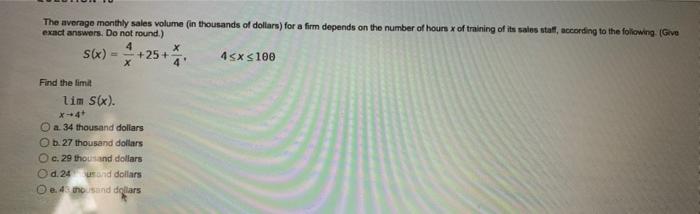 Solved The average monthly sales volume (in thousands of | Chegg.com