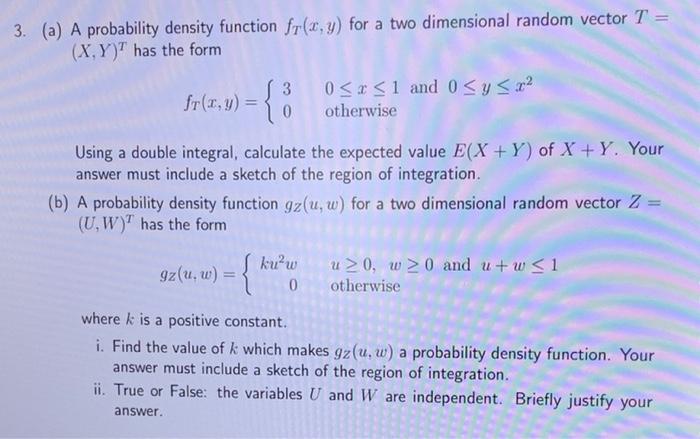 Solved 3. (a) A probability density function fr(x, y) for a | Chegg.com