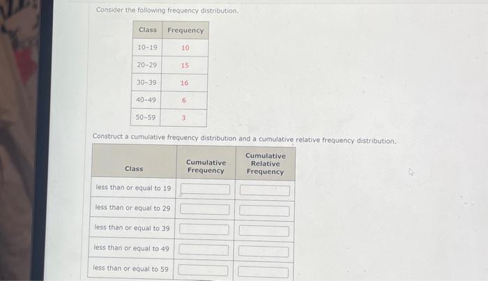 Solved Consider the following frequency distribution. | Chegg.com