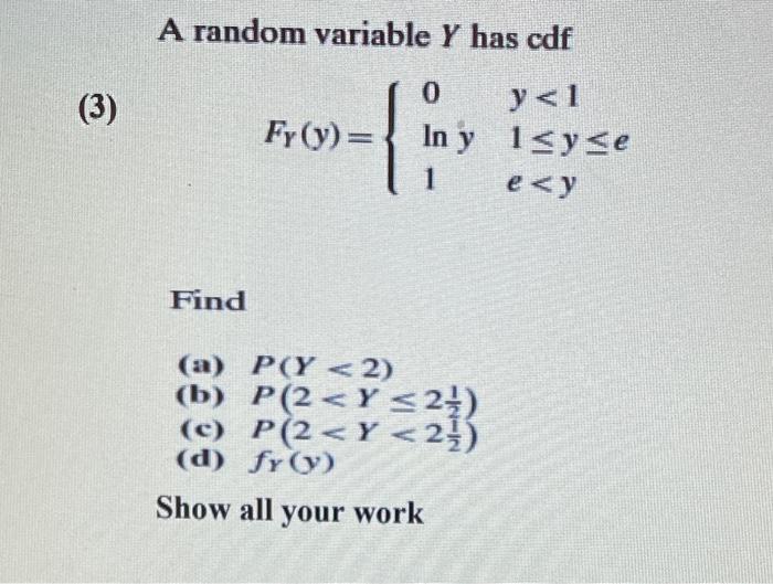 Solved A random variable Y has cdf (3) | Chegg.com