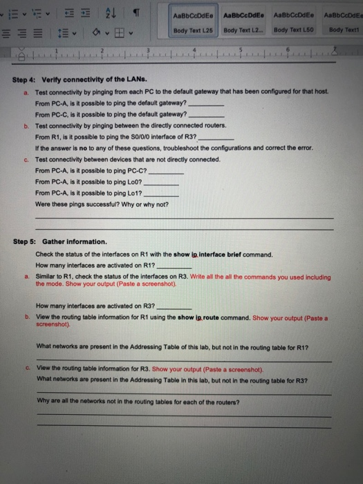 Router Configuration - IPv4 Routing and Default | Chegg.com